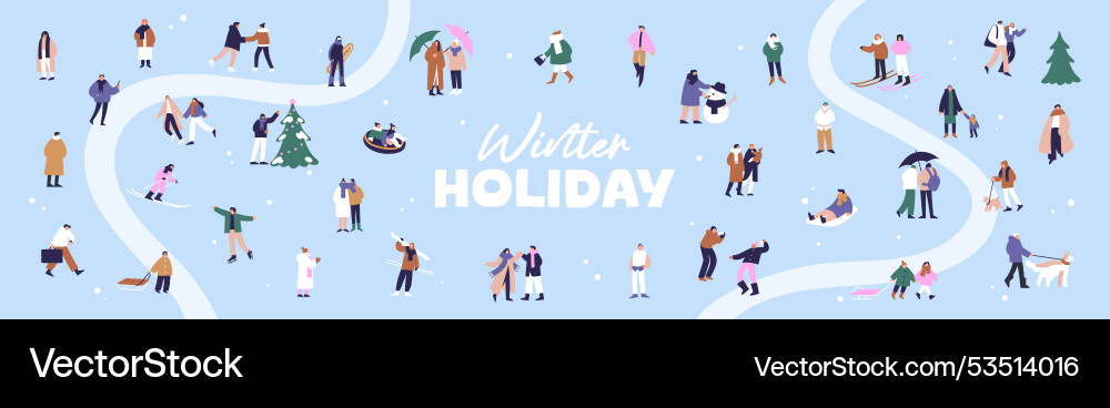 People have fun in winter holidays horizontal Vector Image