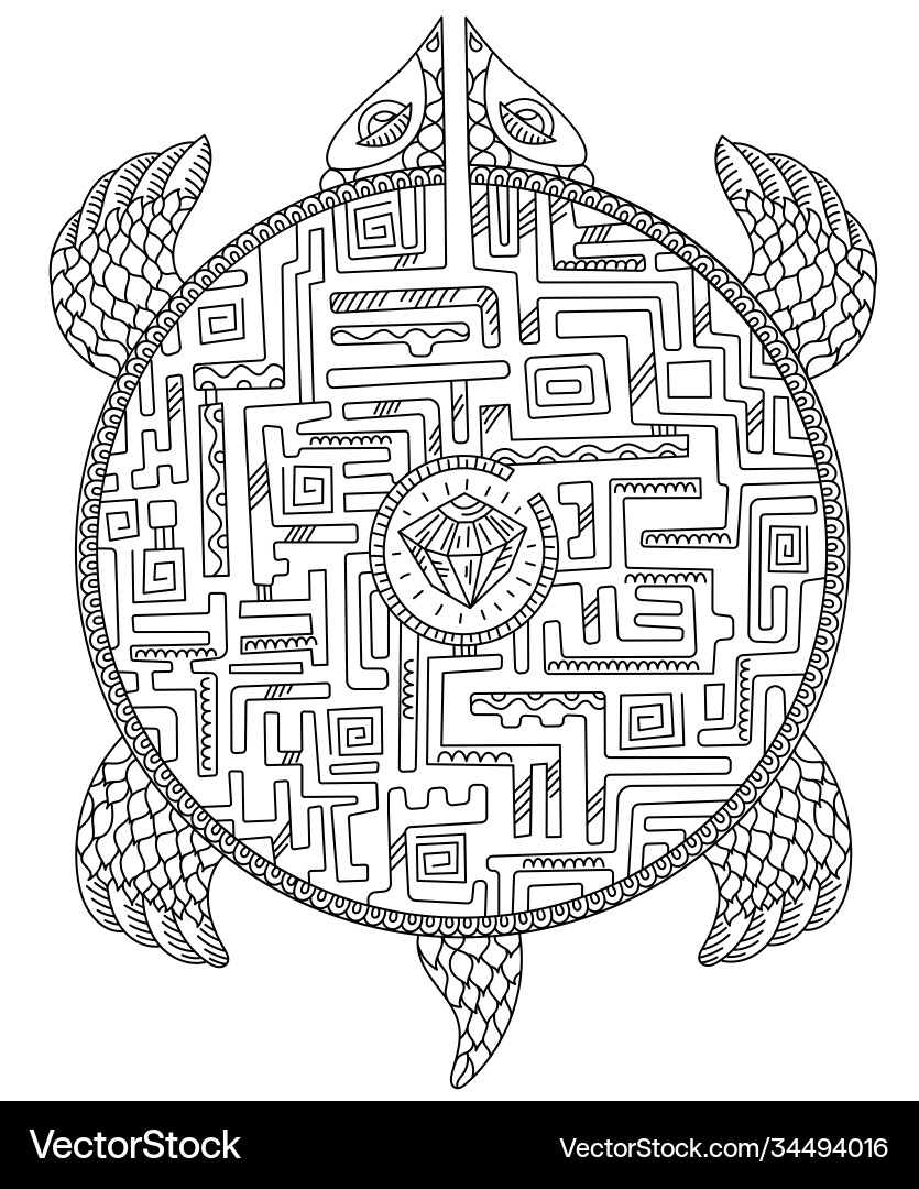 Turtle maze game animal puzzle labyrinth path Vector Image