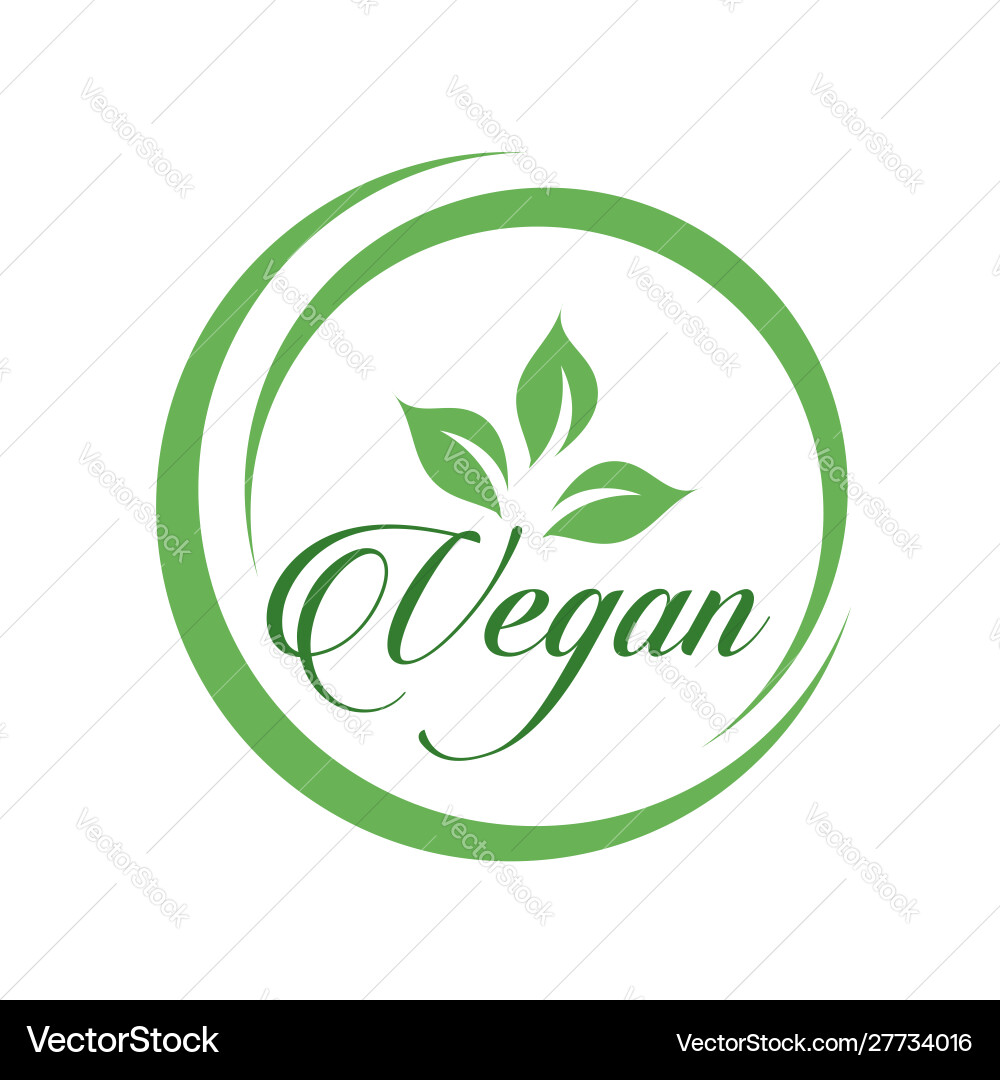 Vegan cursive text logo with green leaves Vector Image