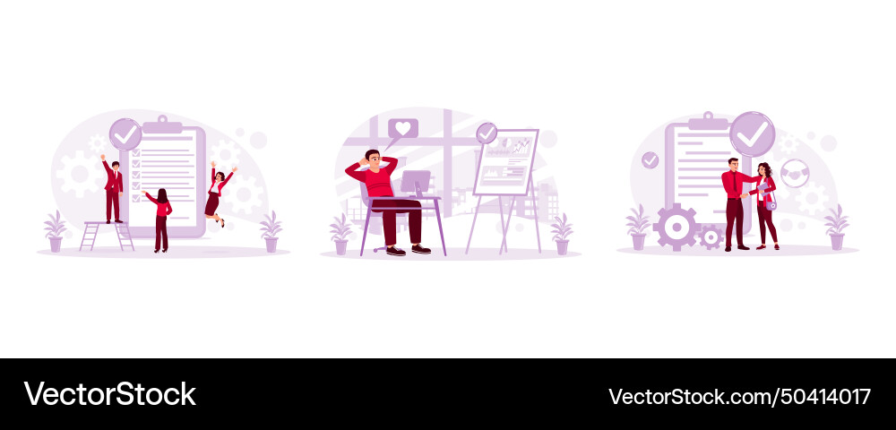 Happy entrepreneurs check the results Royalty Free Vector