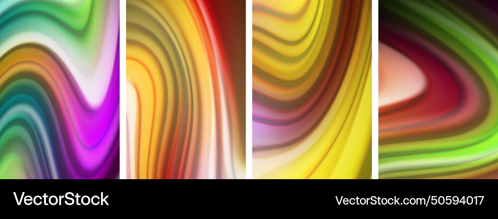 Rainbow color liquid wave lines poster set Vector Image