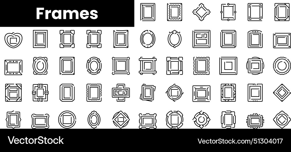 Set of outline frames icons minimalist thin Vector Image