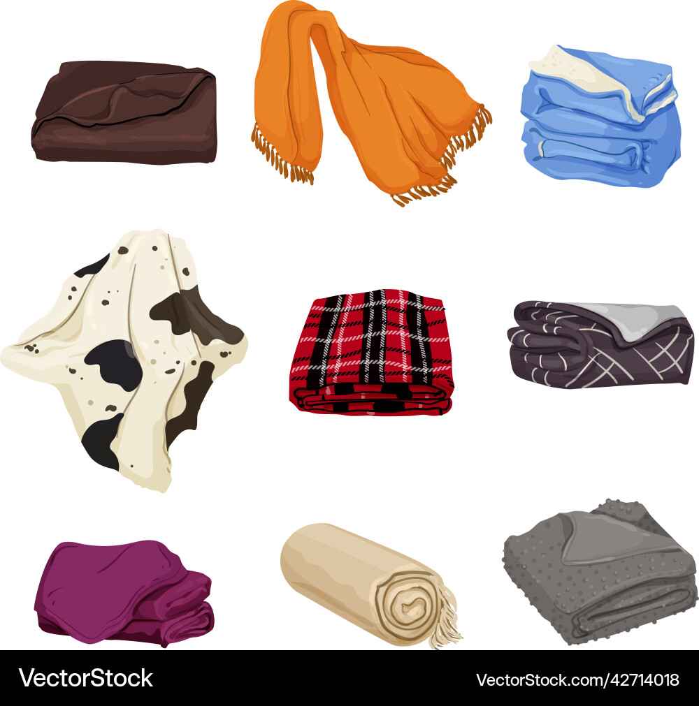 Blanket bed cartoon icons set Royalty Free Vector Image