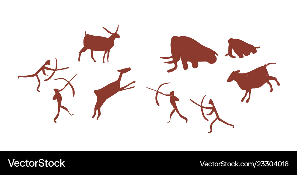 Cave Painting: Hunter Tribe Royalty Free Vector Image