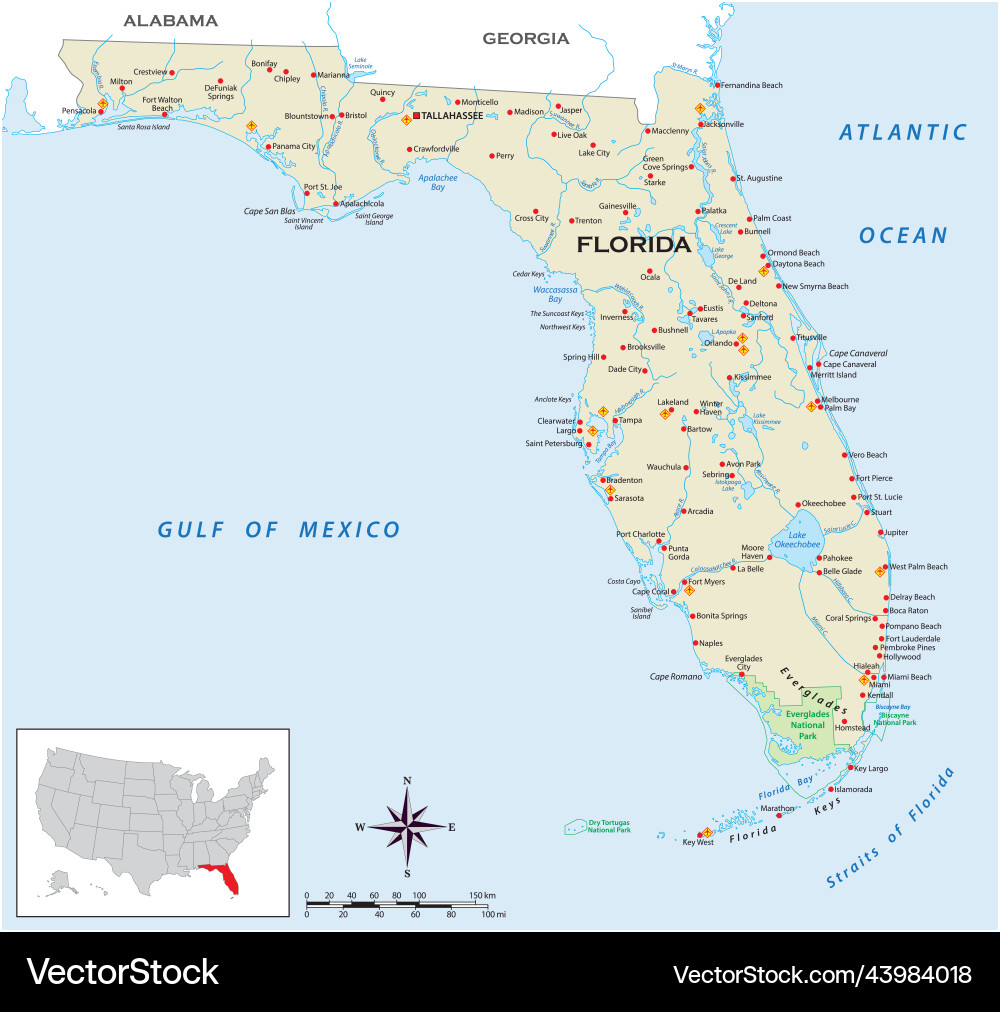 Detailed Florida Physical Map Royalty Free Vector Image
