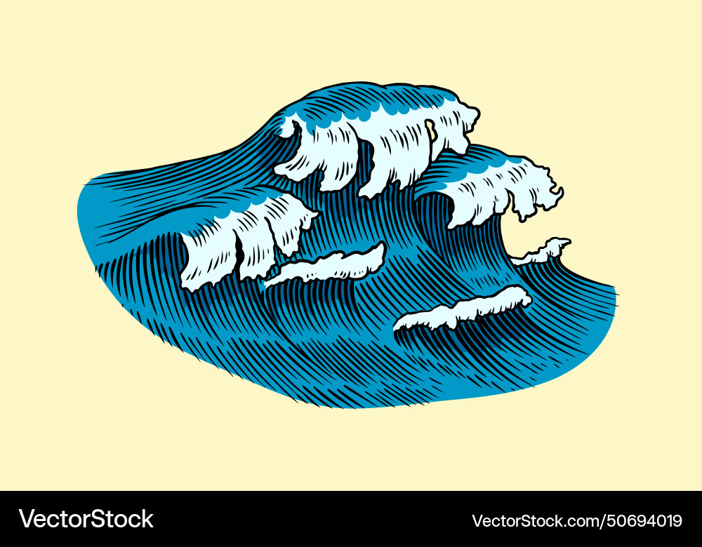 Atlantic tidal waves vintage old engraved hand Vector Image