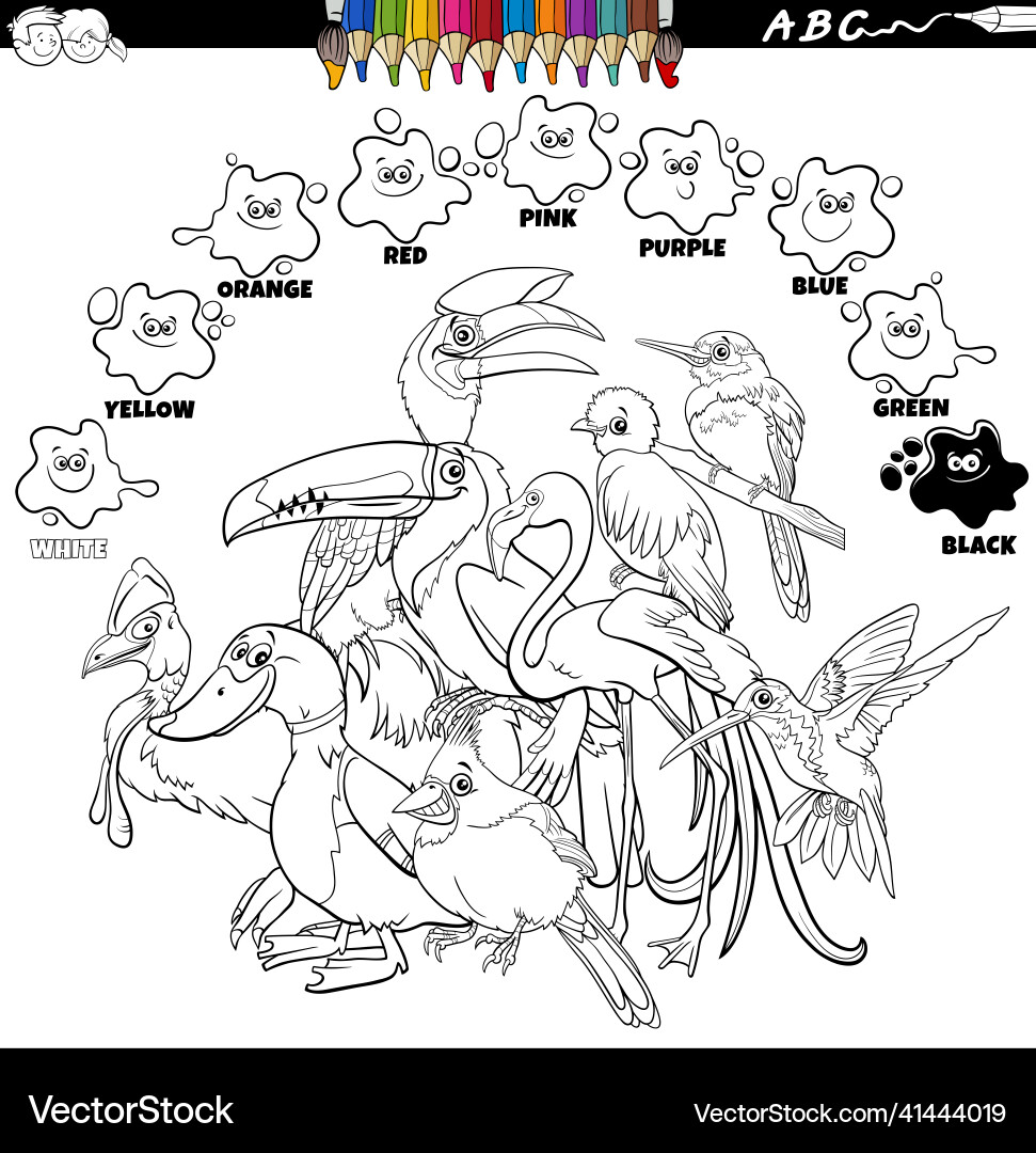 Basic colors color book with group of cartoon Vector Image