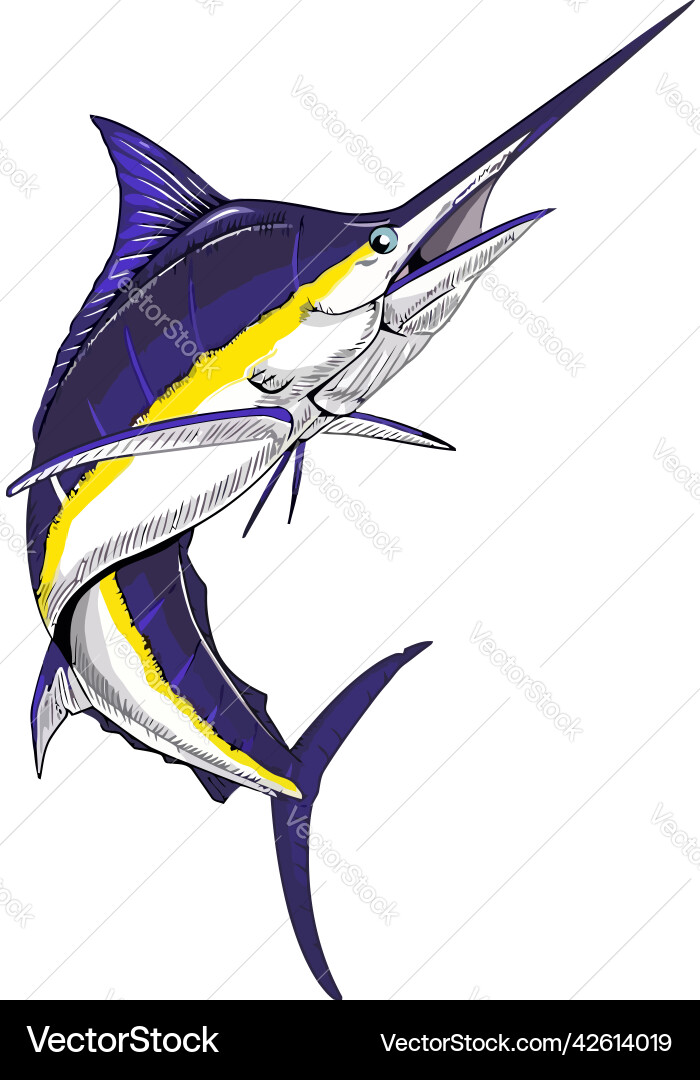 Blue marlin fish designs art Royalty Free Vector Image