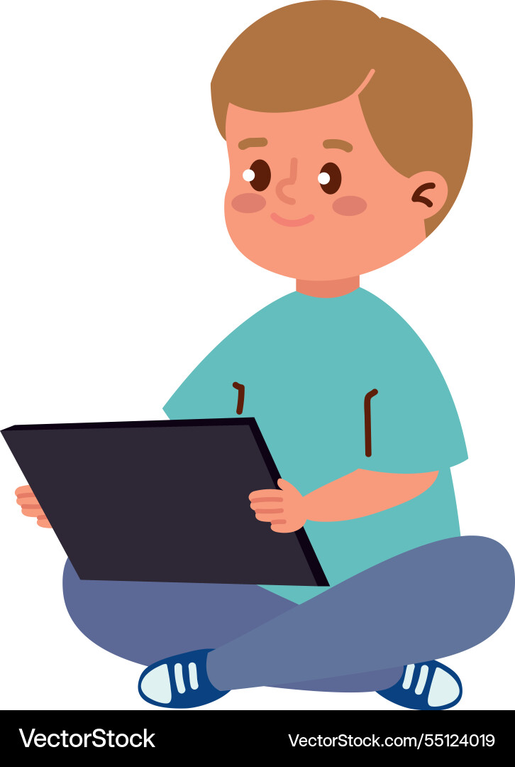 Boy typing laptop Royalty Free Vector Image - VectorStock