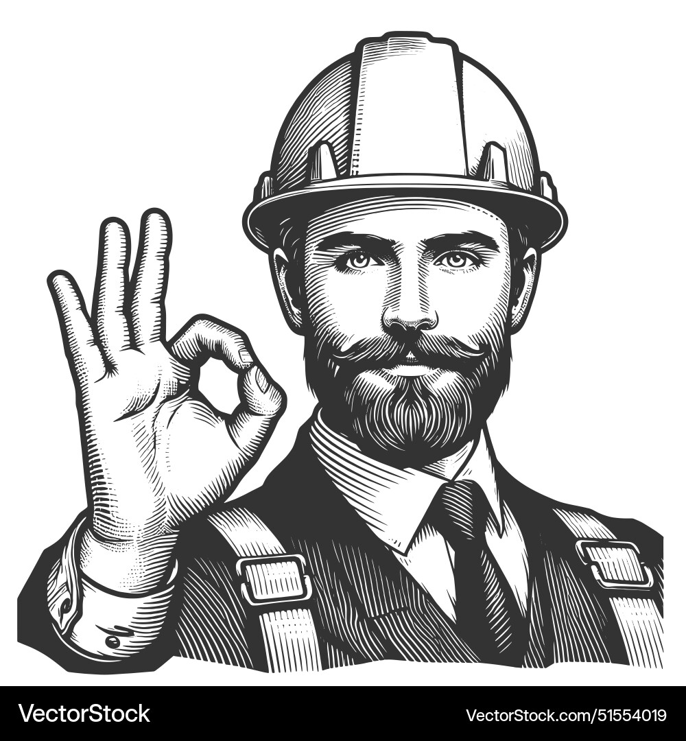 Engineer with Hard Hat - OK Gesture Royalty Free Vector