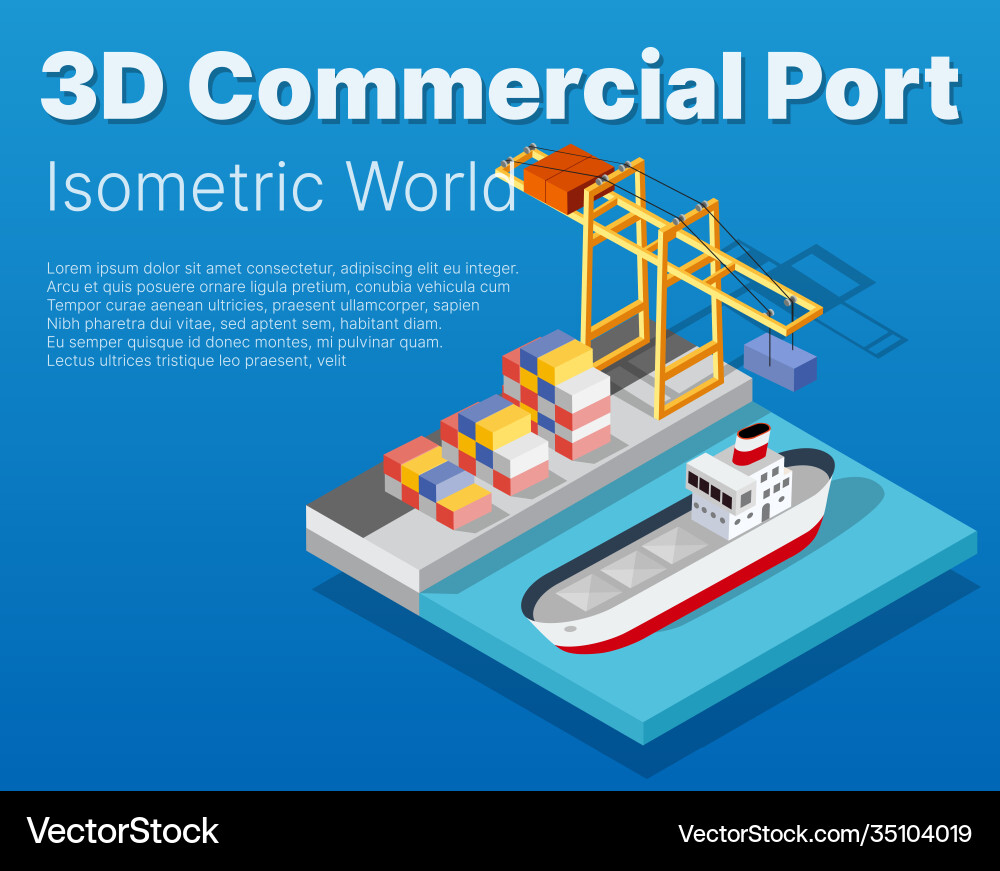 Isometric city industrial dock port with container