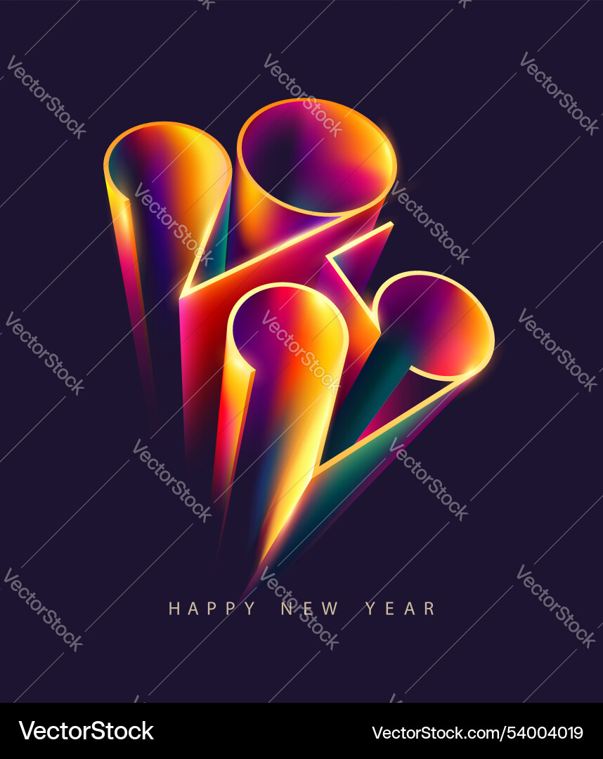New Year 2025 Celebration - 3D Lettering Vector Image