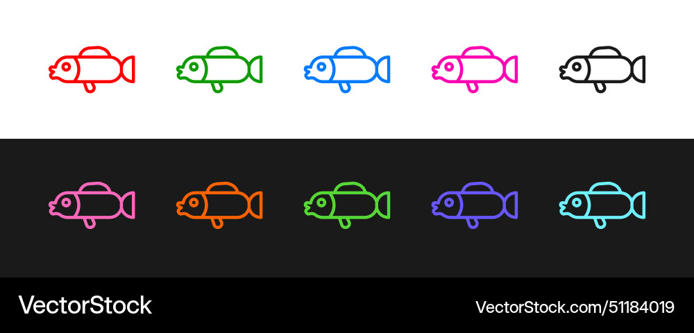 Set line puffer fish icon isolated on black Vector Image