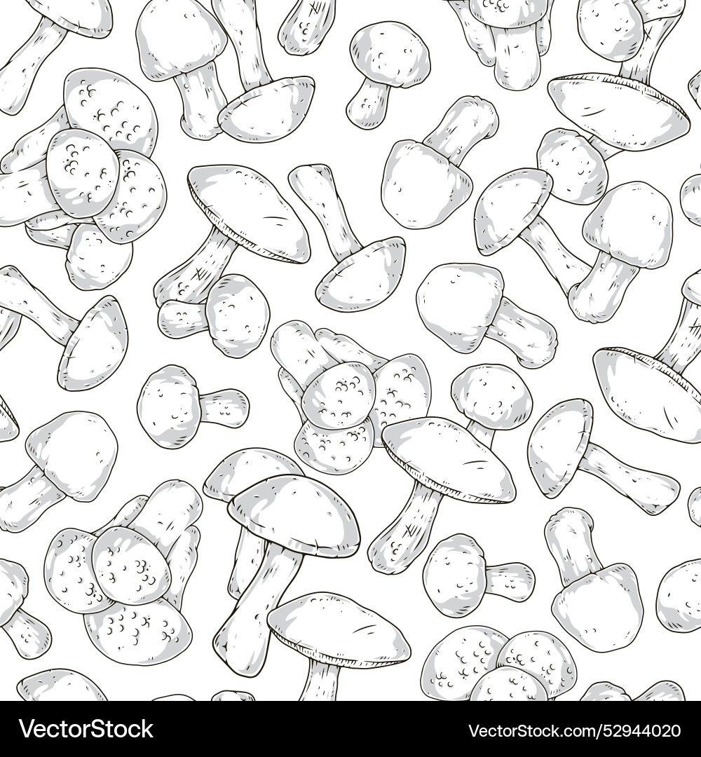 Fresh mushrooms monochrome seamless pattern Vector Image