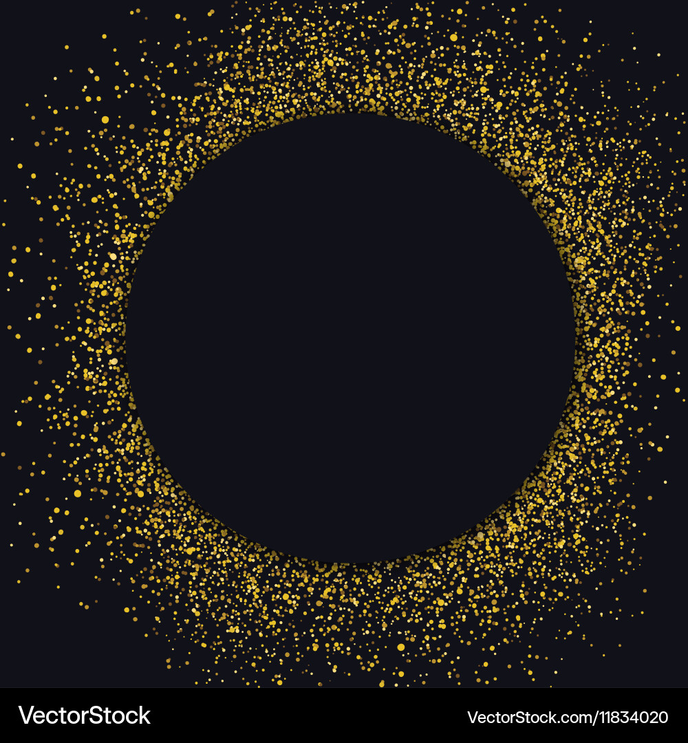 Gold sparkles on black background circle Vector Image