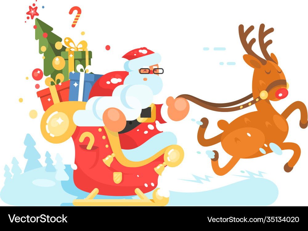 Santa claus rides in sleigh Royalty Free Vector Image