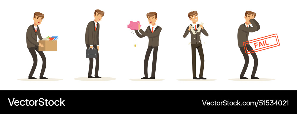 Business man character fail suffering loss Vector Image