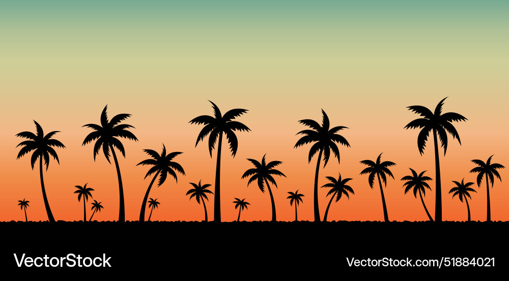 Palm tree border and sunset background Royalty Free Vector