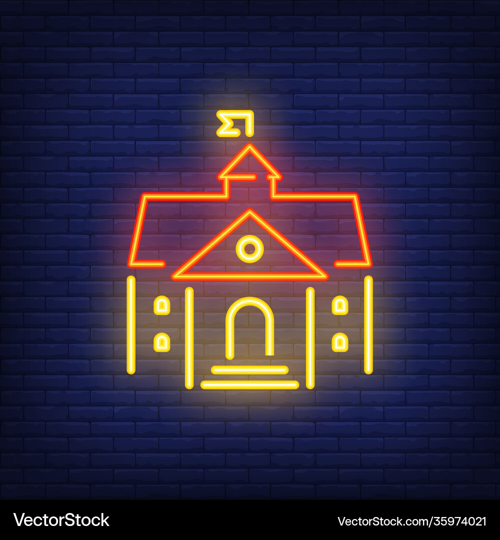 School building neon sign Royalty Free Vector Image