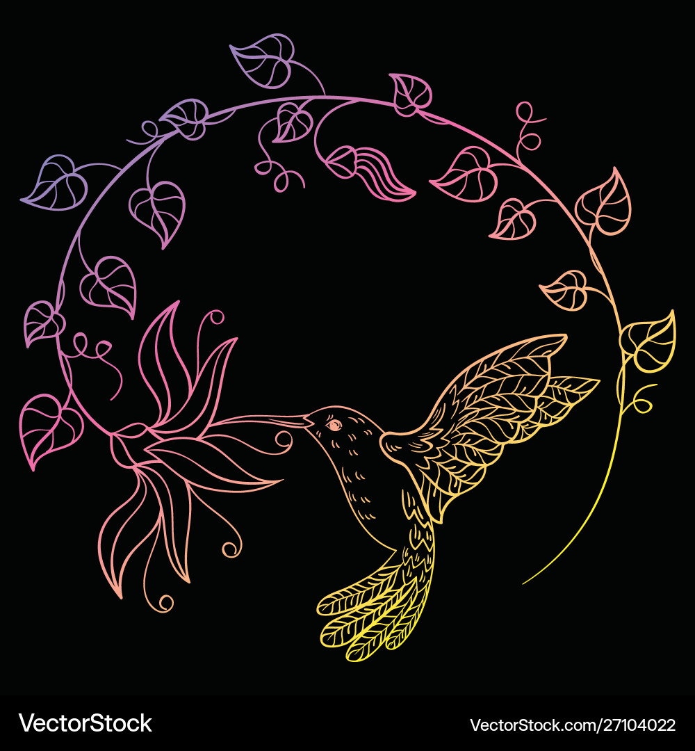 Hummingbird in Floral Circle Royalty Free Vector Image