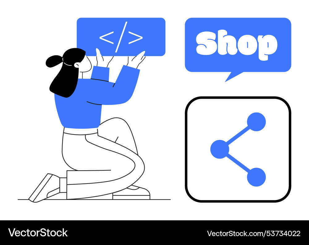 Person working with code shopping and social Vector Image