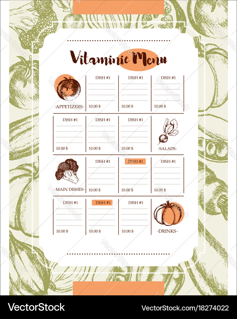 Vitaminic menu - color hand drawn composite Vector Image