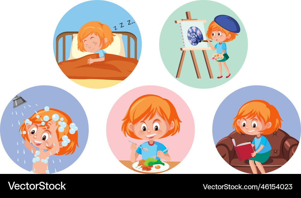 A girl with daily routine Royalty Free Vector Image