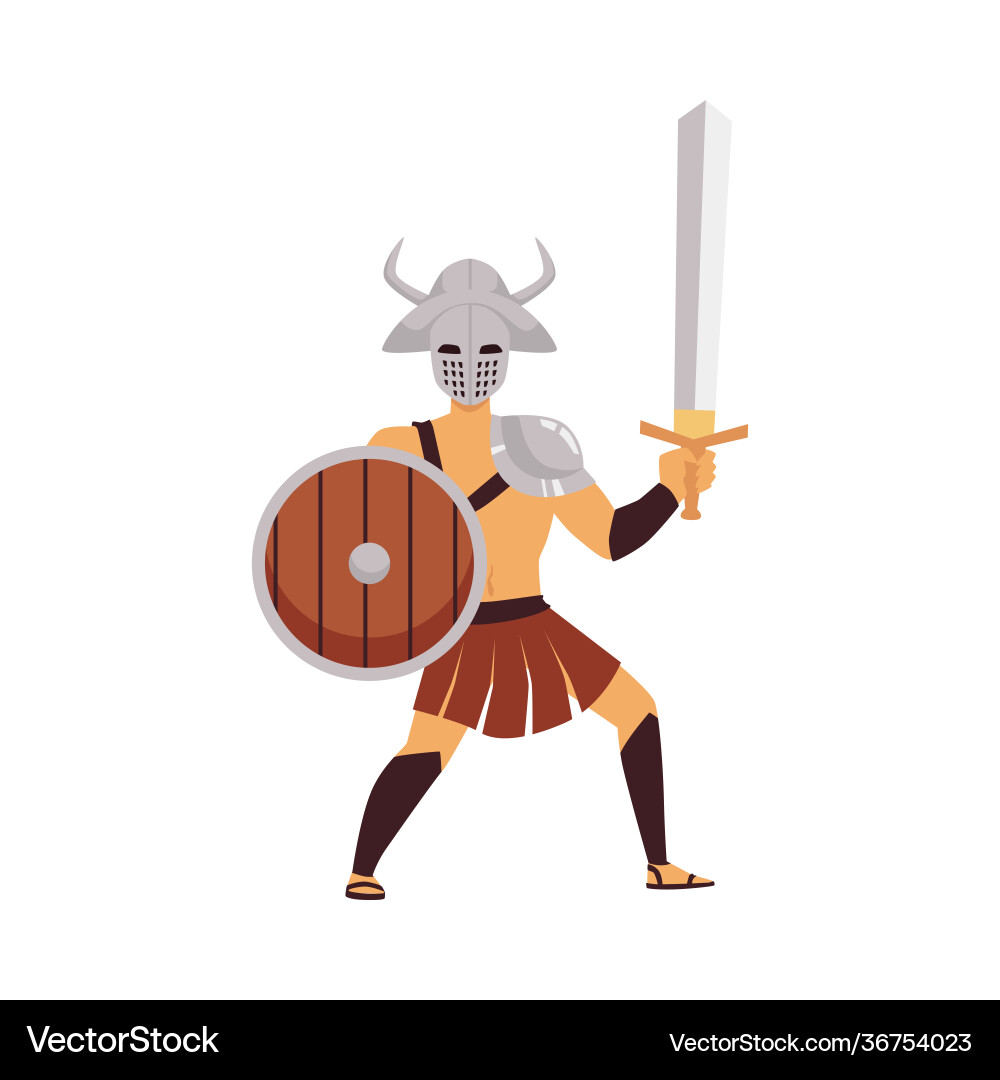 Ancient gladiator with sword and shield flat Vector Image