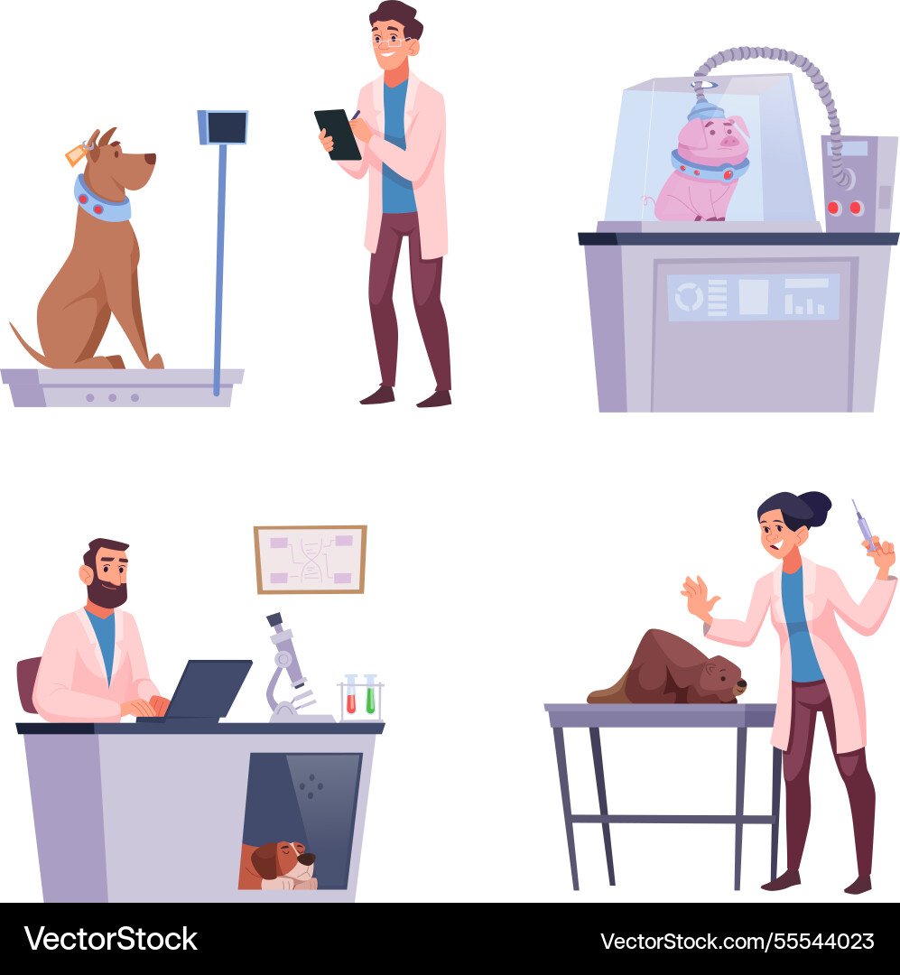 Animal experiments scientists working Royalty Free Vector