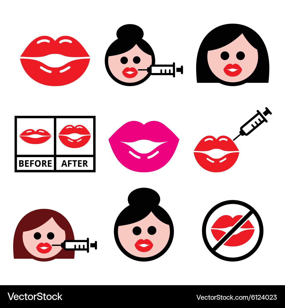 Big red lips lip augmentation icons - beauty Vector Image