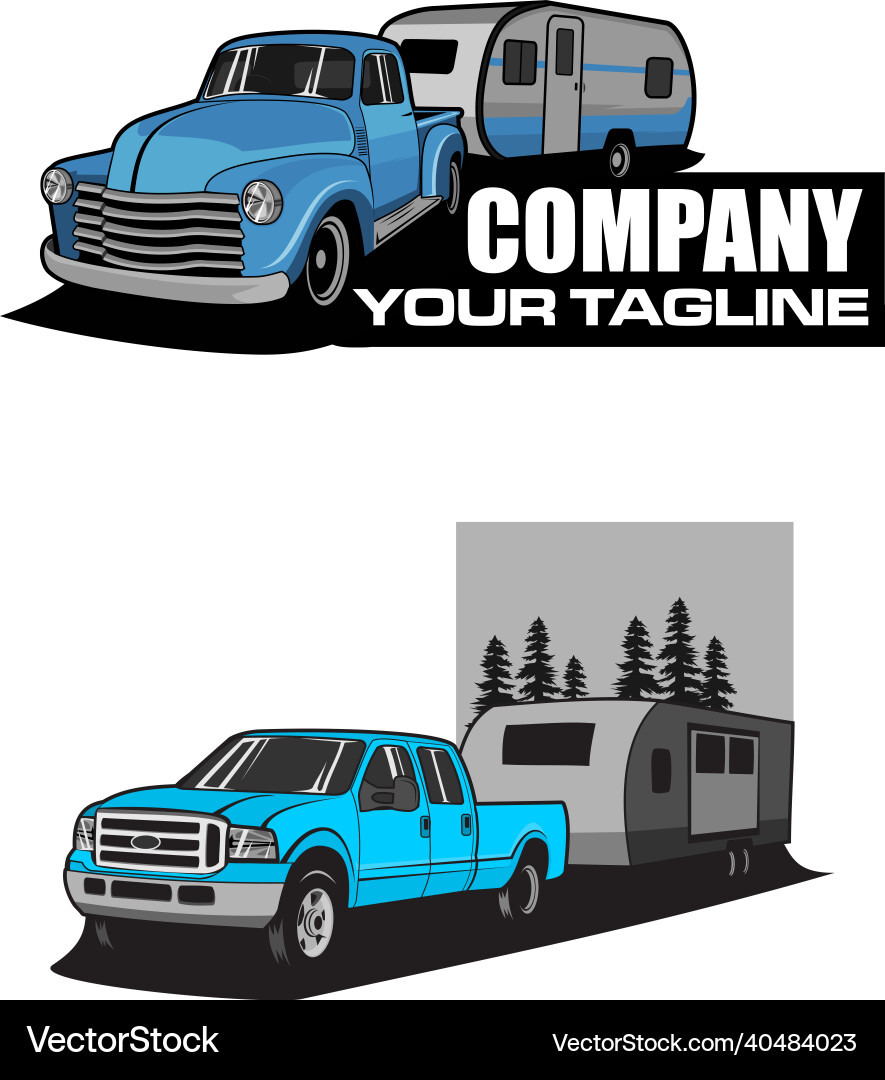 Bundle set truck camper car Royalty Free Vector Image