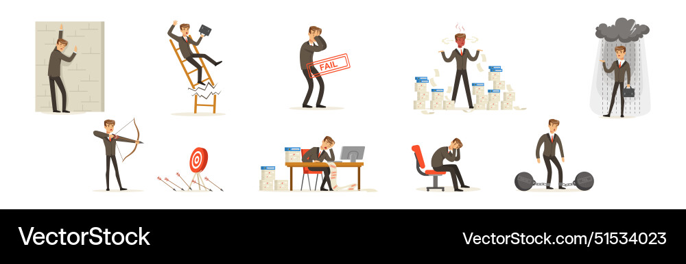 Business man character fail suffering loss Vector Image