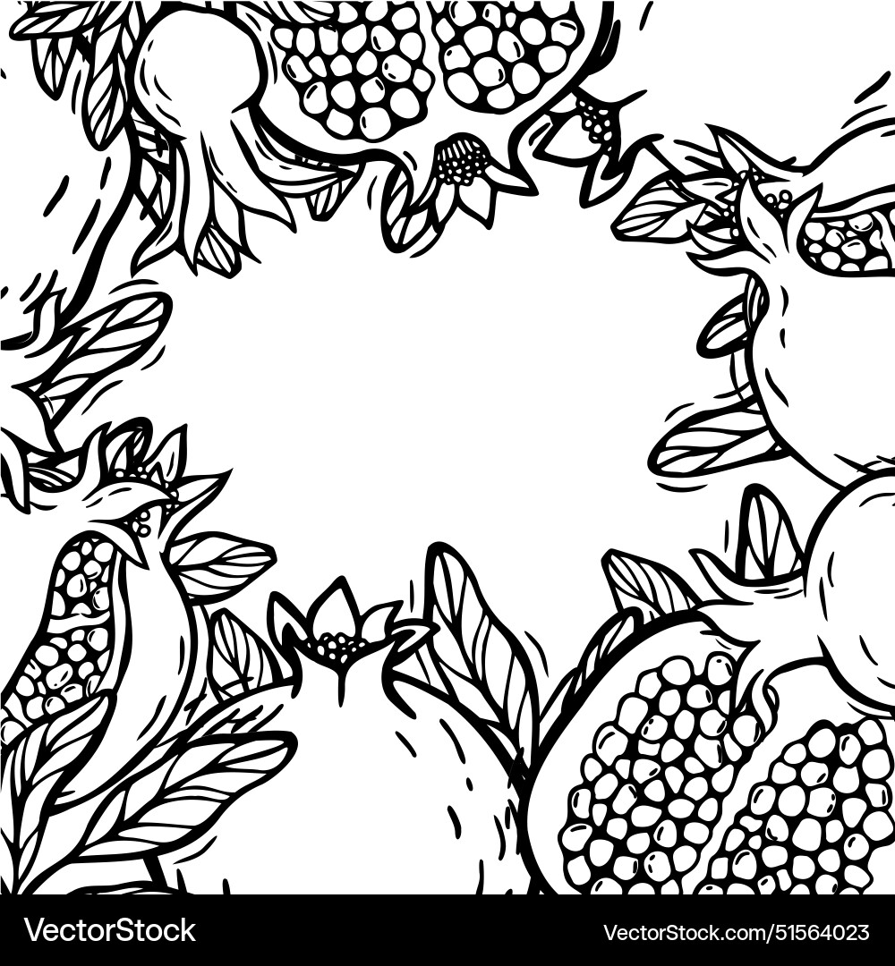 Frame with pomegranate fruits and branches Vector Image