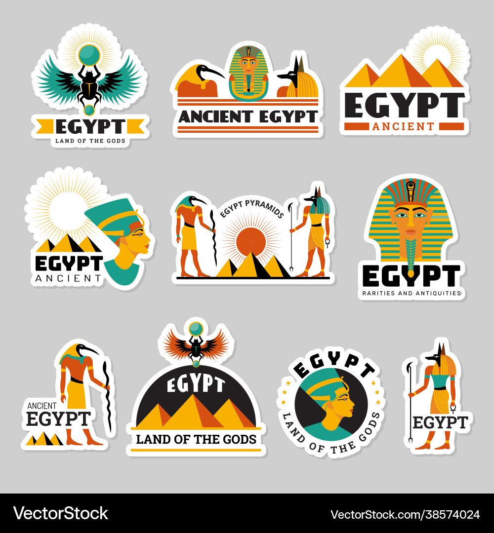 Egypt labels pyramid sphinx ancient travel Vector Image