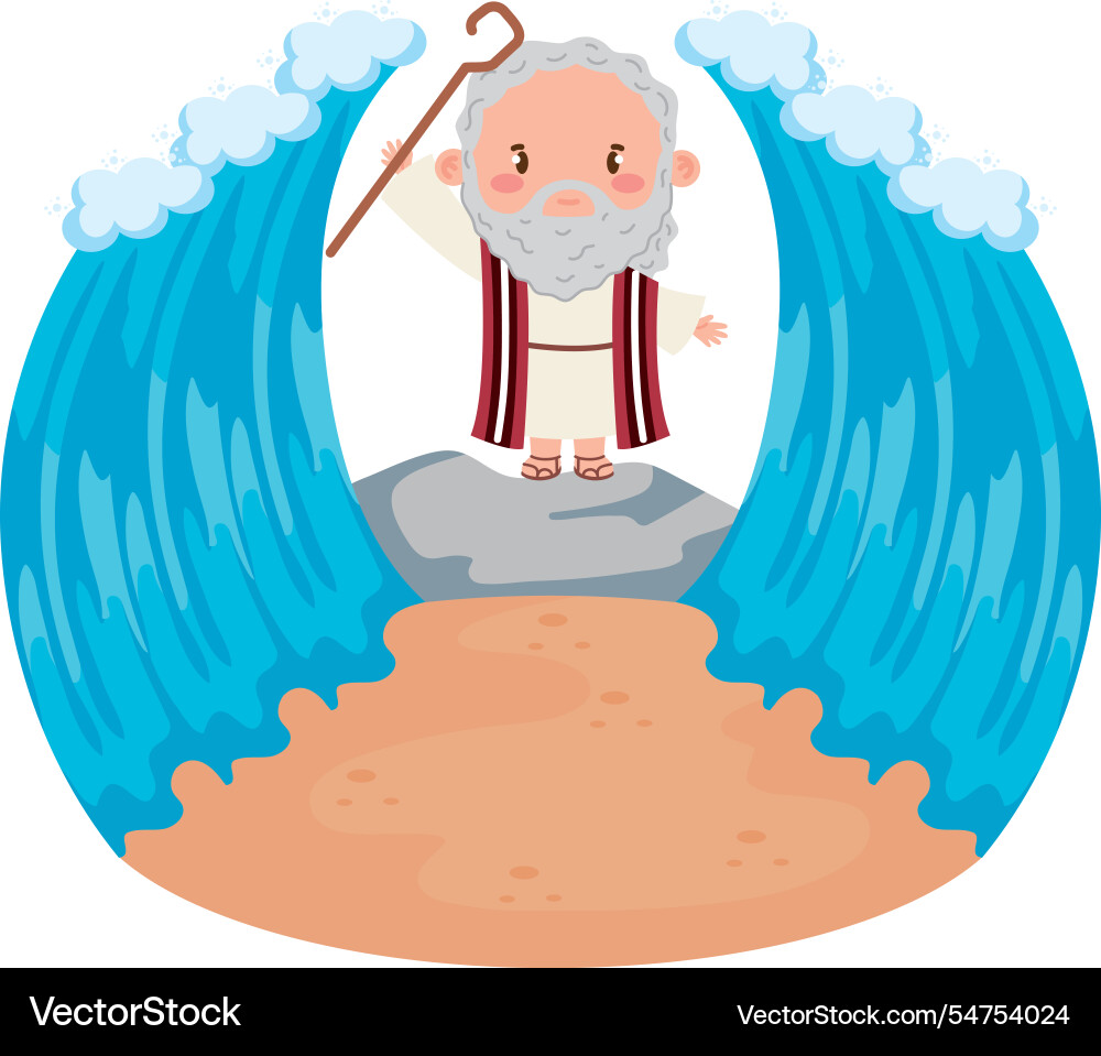 Happy cute moses parting red sea Royalty Free Vector Image