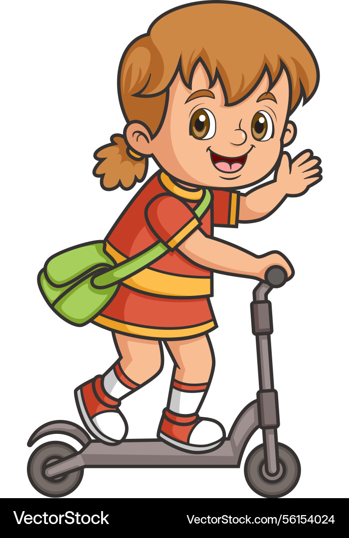 Happy student going to school on a scooter Vector Image