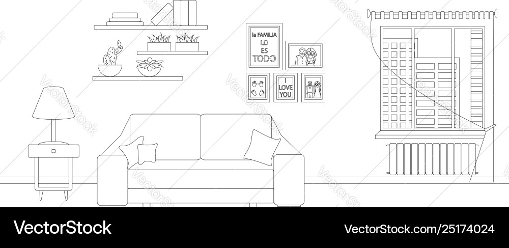Line design interior living room Royalty Free Vector Image