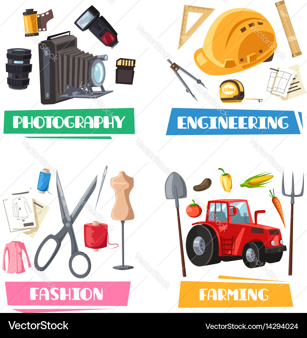 Professions tools and items set Royalty Free Vector Image