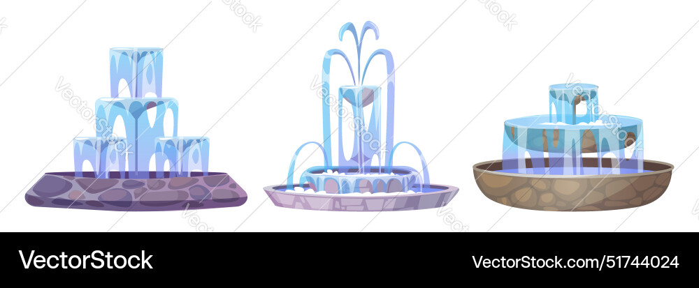 Round fountains set isolated on white background Vector Image