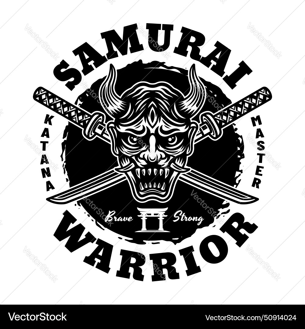 Samurai monochrome emblem badge label Royalty Free Vector