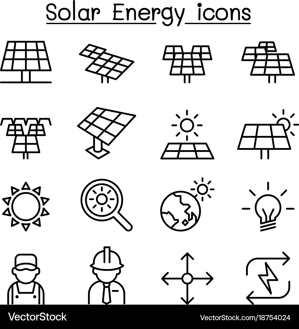 Solar energy industrial icon set in thin line Vector Image