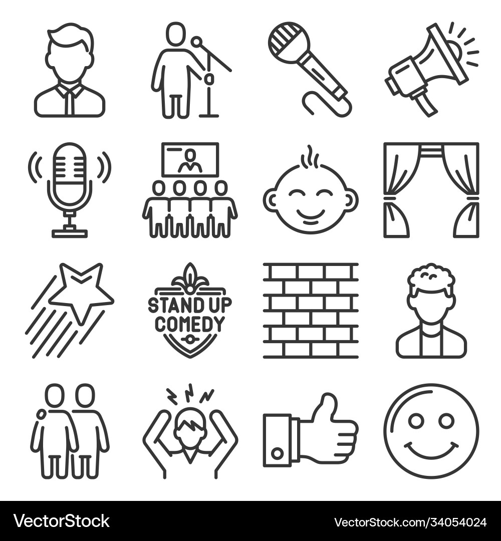 Stand up comedy club icons set Royalty Free Vector Image