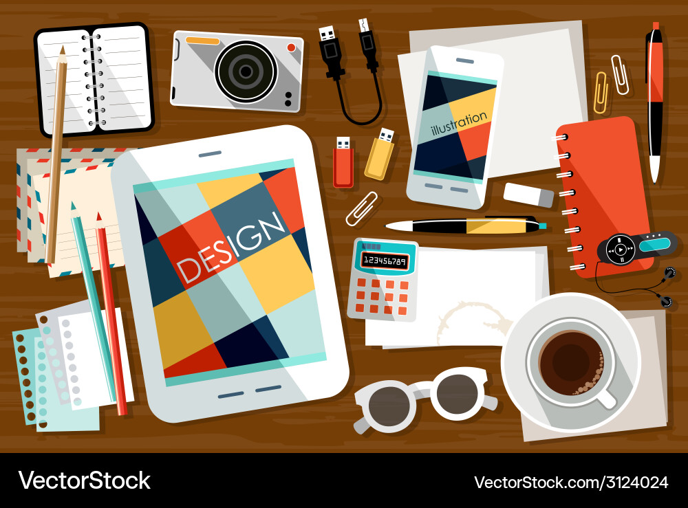 Workplace with office things Royalty Free Vector Image