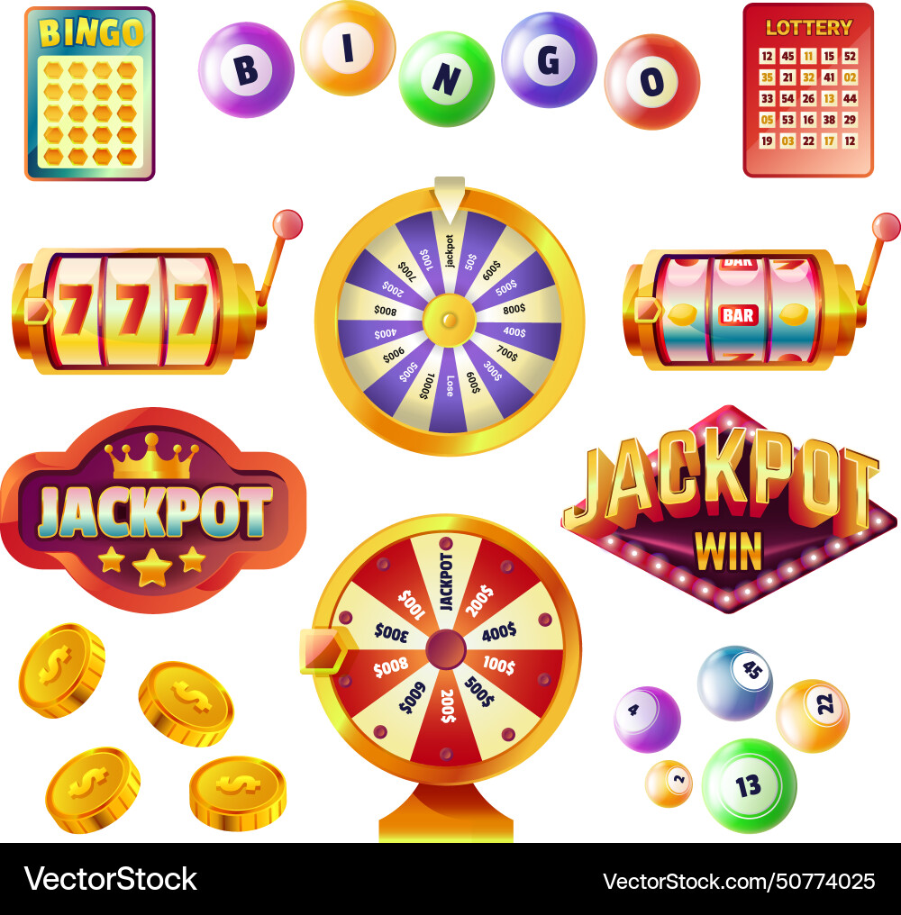 Assorted gambling and lottery set Royalty Free Vector Image