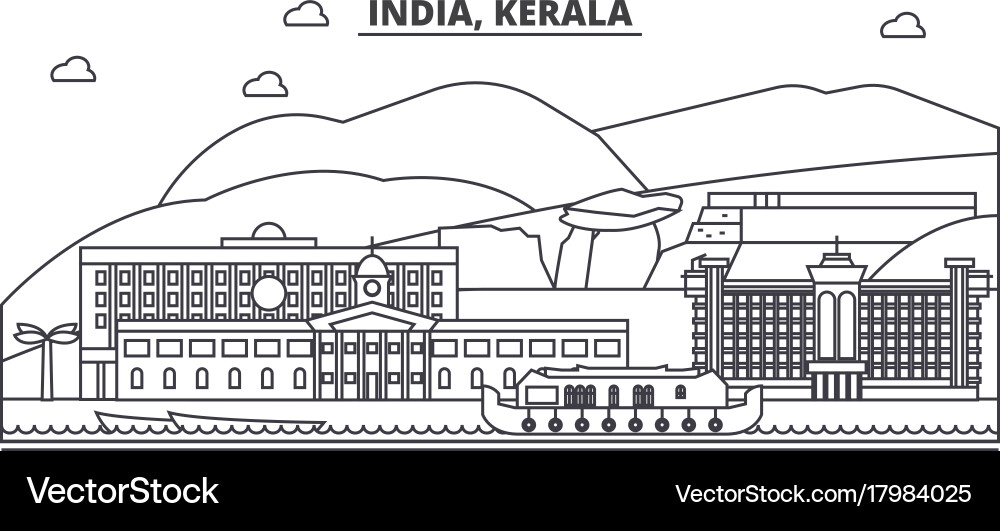 India kerala architecture line skyline Royalty Free Vector