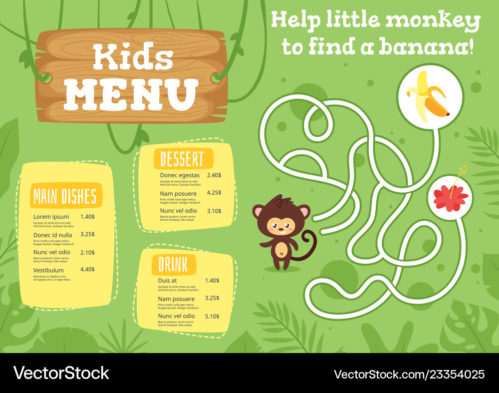 Kids food menu design template Royalty Free Vector Image
