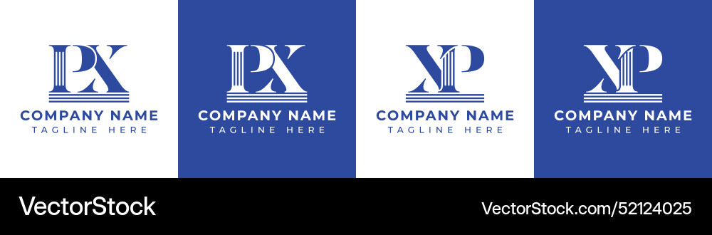 Letters px and xp pillar logo set suitable Vector Image