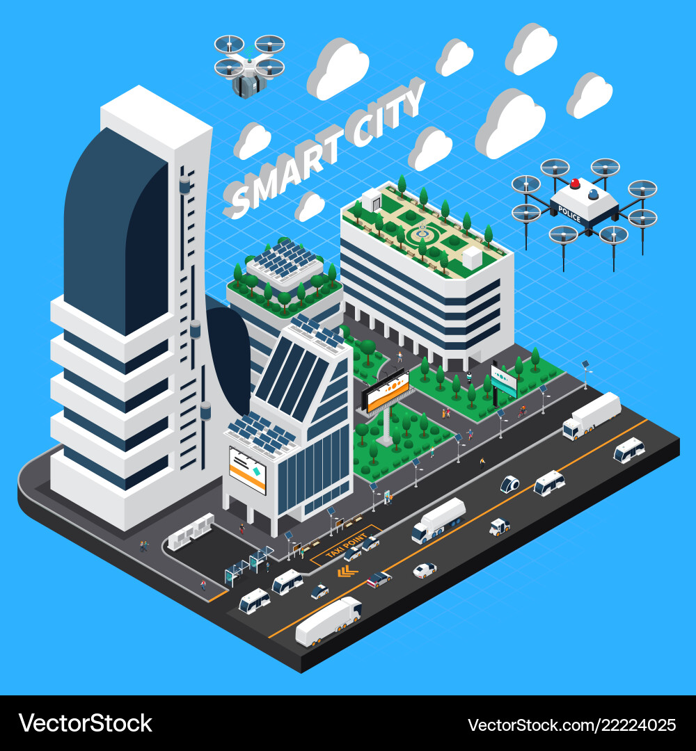 Smart city isometric composition Royalty Free Vector Image
