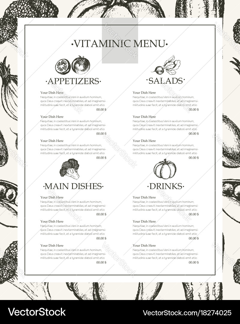 Vitaminic menu - color hand drawn composite Vector Image