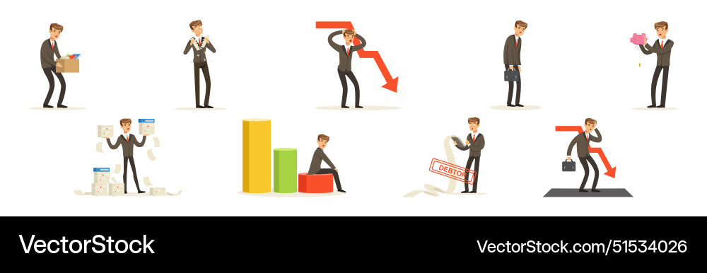 Business man character fail suffering loss Vector Image